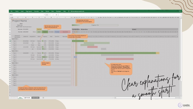 Project Planning and Management Template, Fully Dynamic Gantt Chart for ...