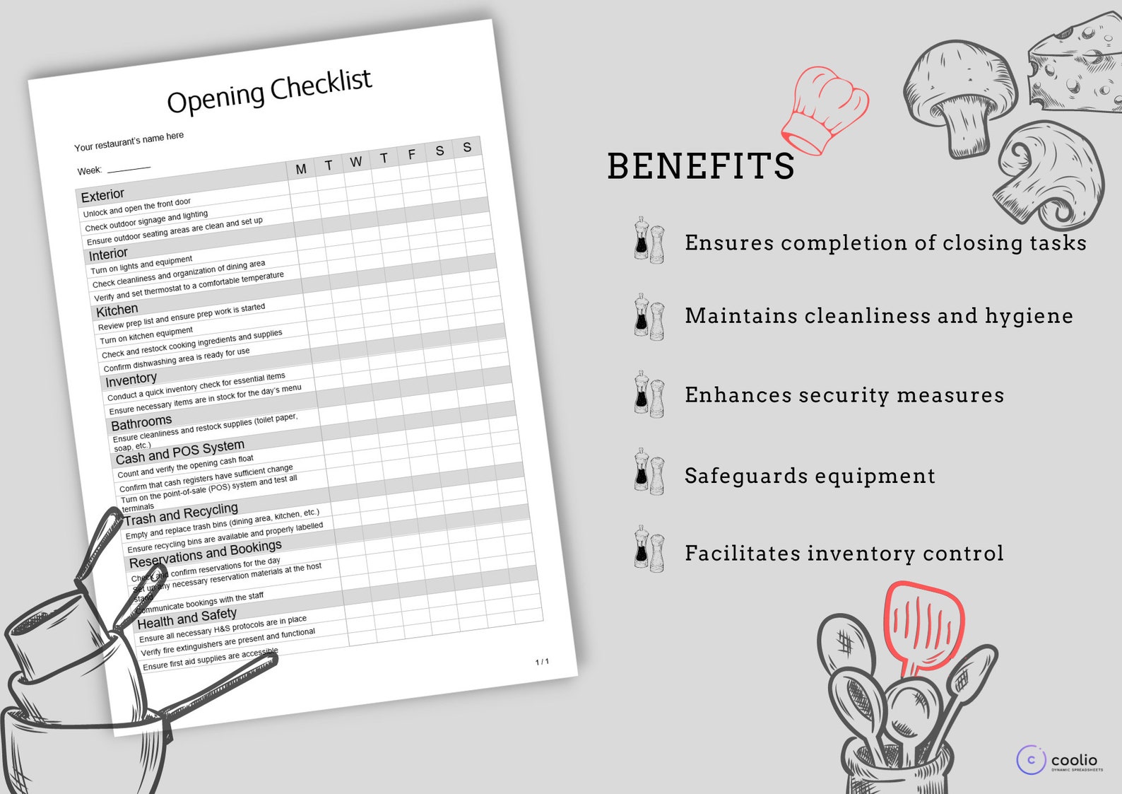 Restaurant Bar & Cafe Checklist for Opening and Closing Shifts - Tasks ...