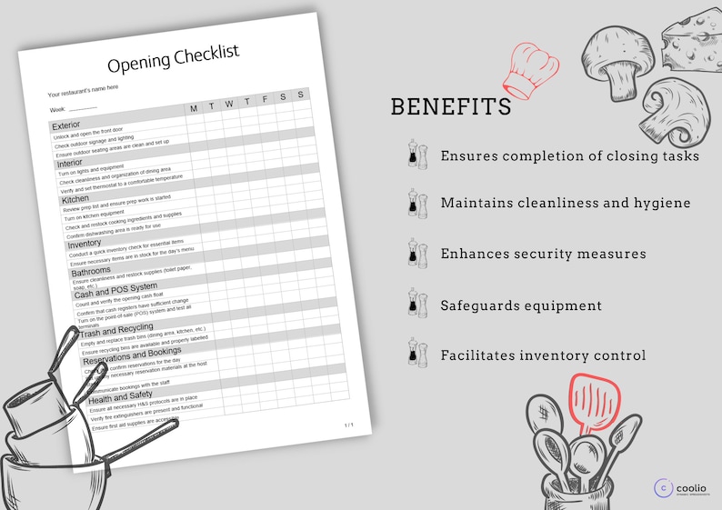Restaurant Bar & Cafe Checklist for Opening and Closing Shifts - Tasks ...