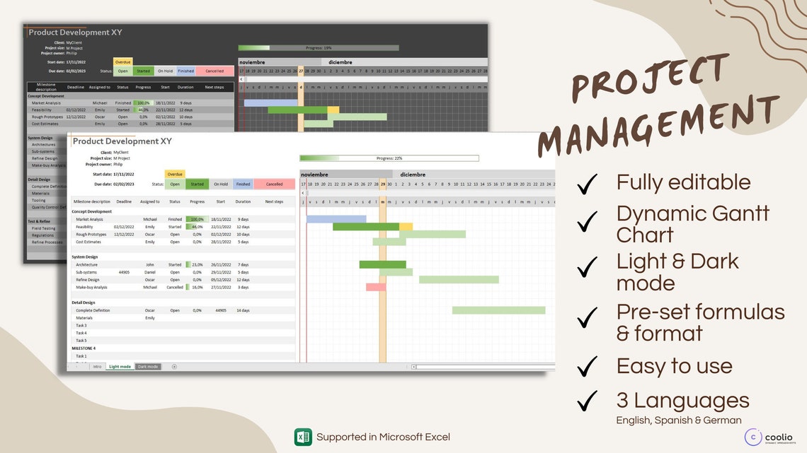 Project Planning and Management Template, Fully Dynamic Gantt Chart for ...