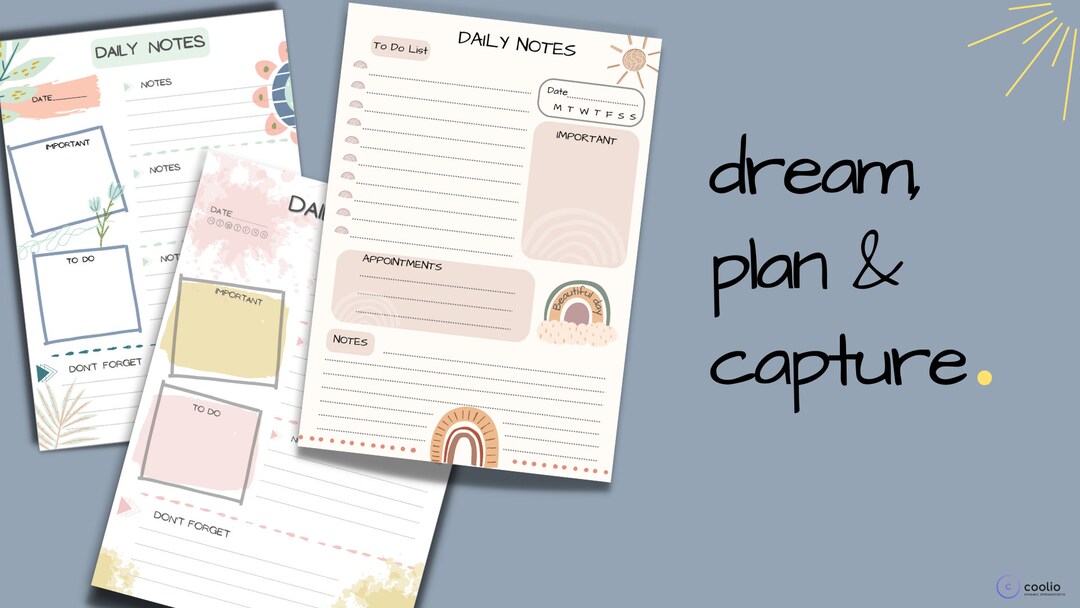 Daily Notes Template as PDF to Print, Planner Goodnotes, Productivity ...