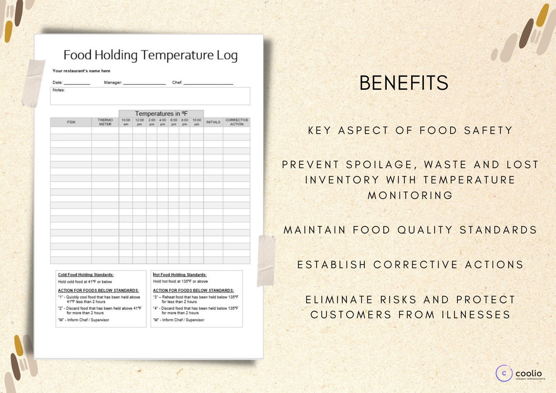 Restaurant & Bar Prep List, Prep Sheet, Temperature Monitoring ...