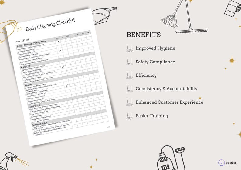 Restaurant, Bar & Café Cleaning Checklist Fully Editable and Printable ...