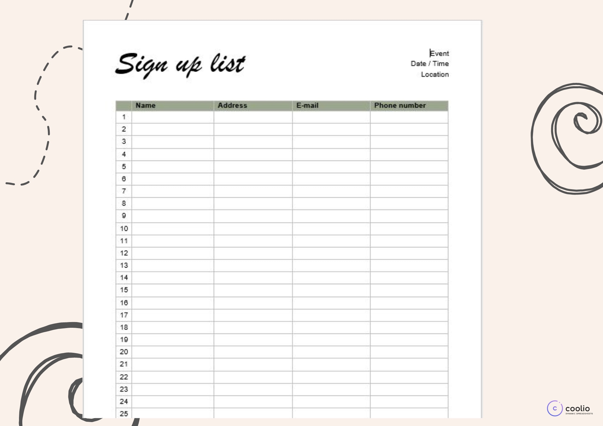Event Sign up List, Editable Sign up Template, Printable Sign up Sheet ...