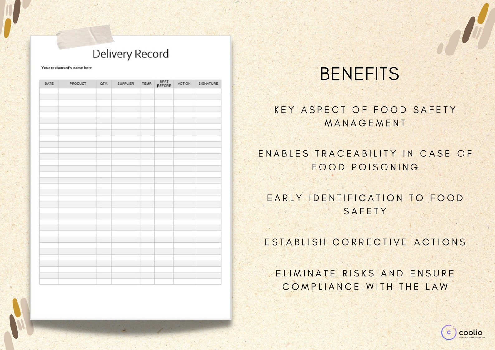 Restaurant & Bar Prep List, Prep Sheet, Temperature Monitoring ...