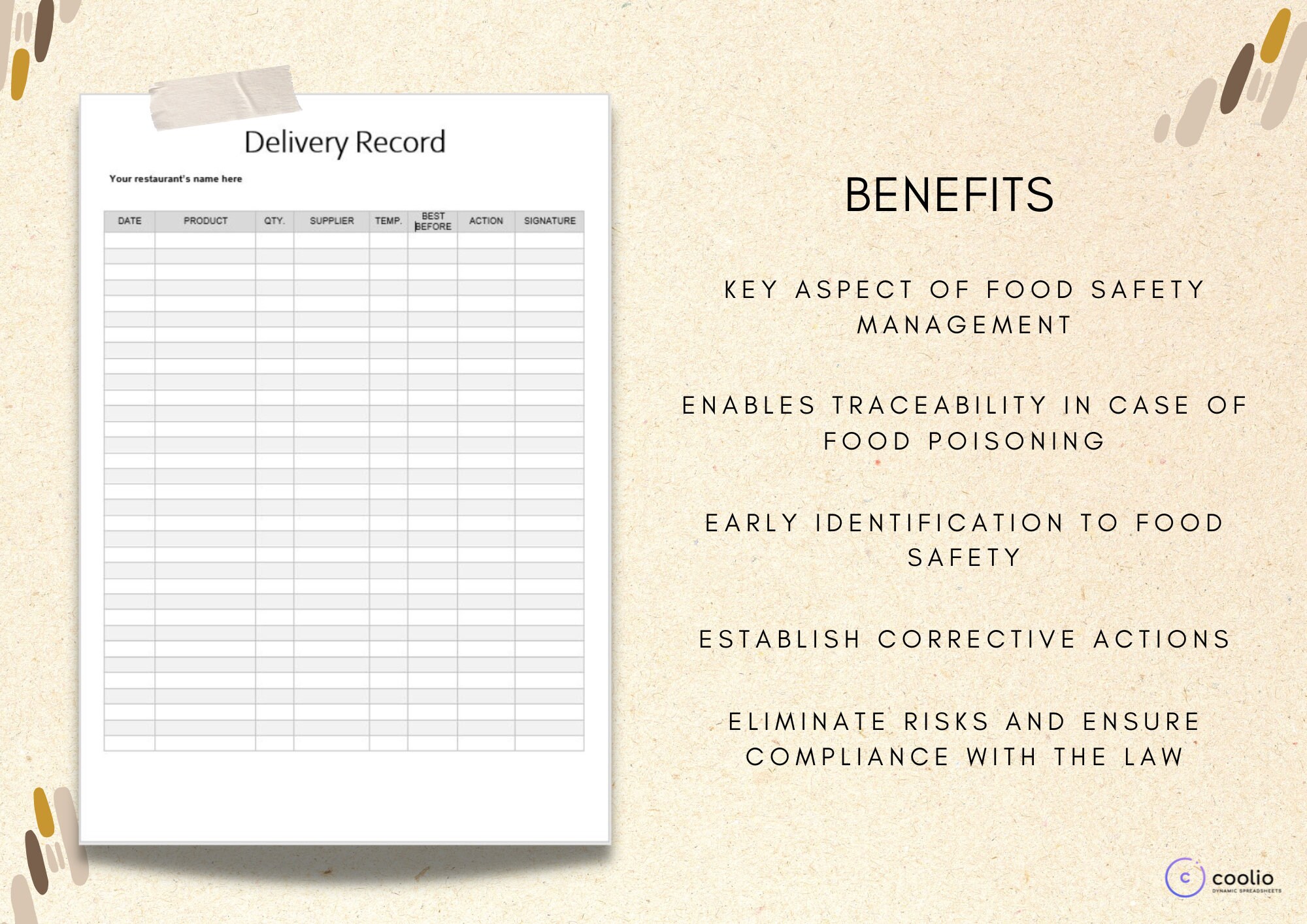 Restaurant & Bar Prep List, Prep Sheet, Temperature Monitoring ...