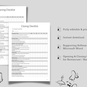Restaurant Bar & Cafe Checklist for Opening and Closing Shifts - Tasks ...