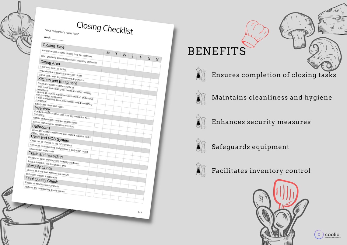 Restaurant Bar & Cafe Checklist for Opening and Closing Shifts - Tasks ...