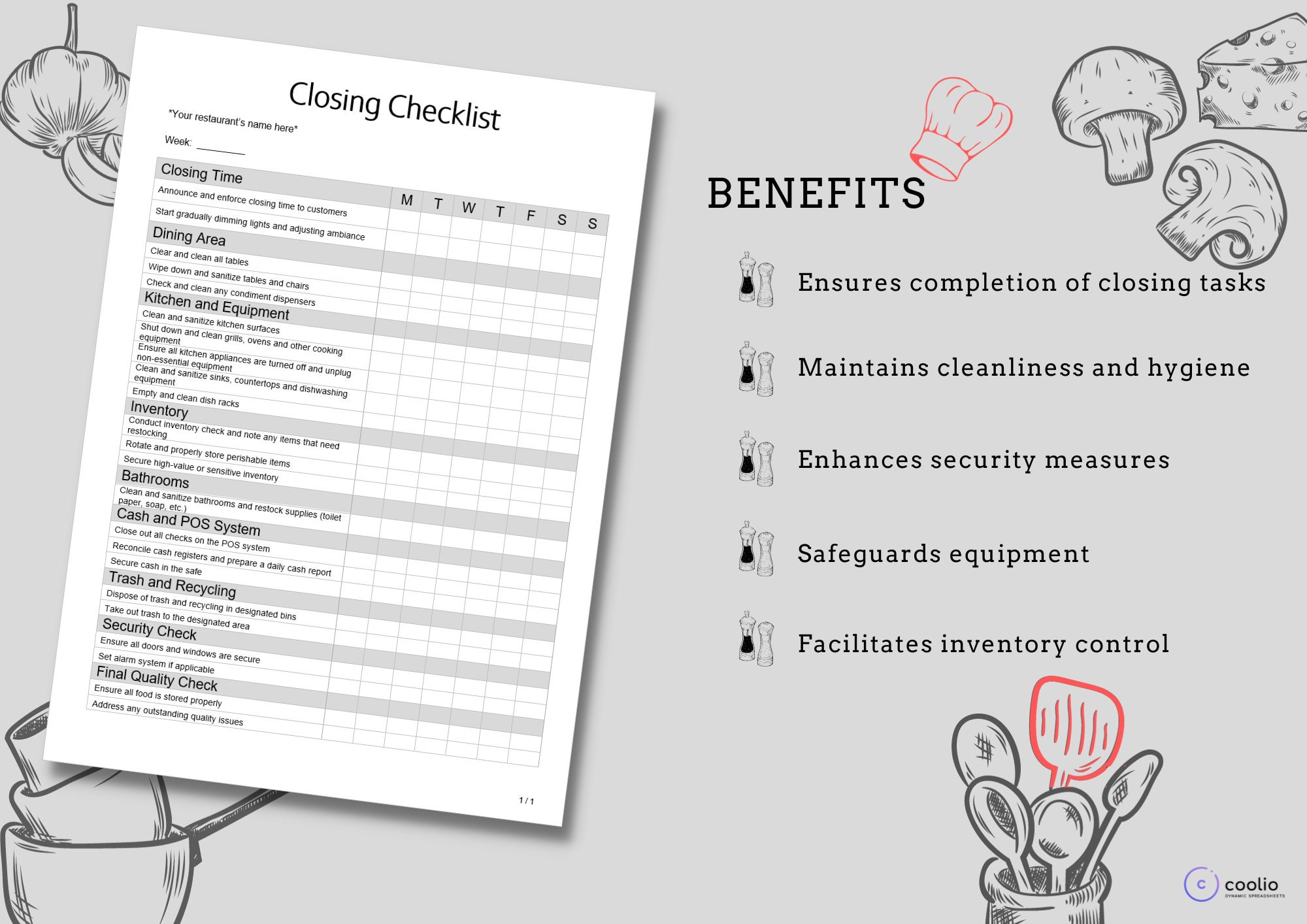 Restaurant Bar & Cafe Checklist for Opening and Closing Shifts - Tasks ...