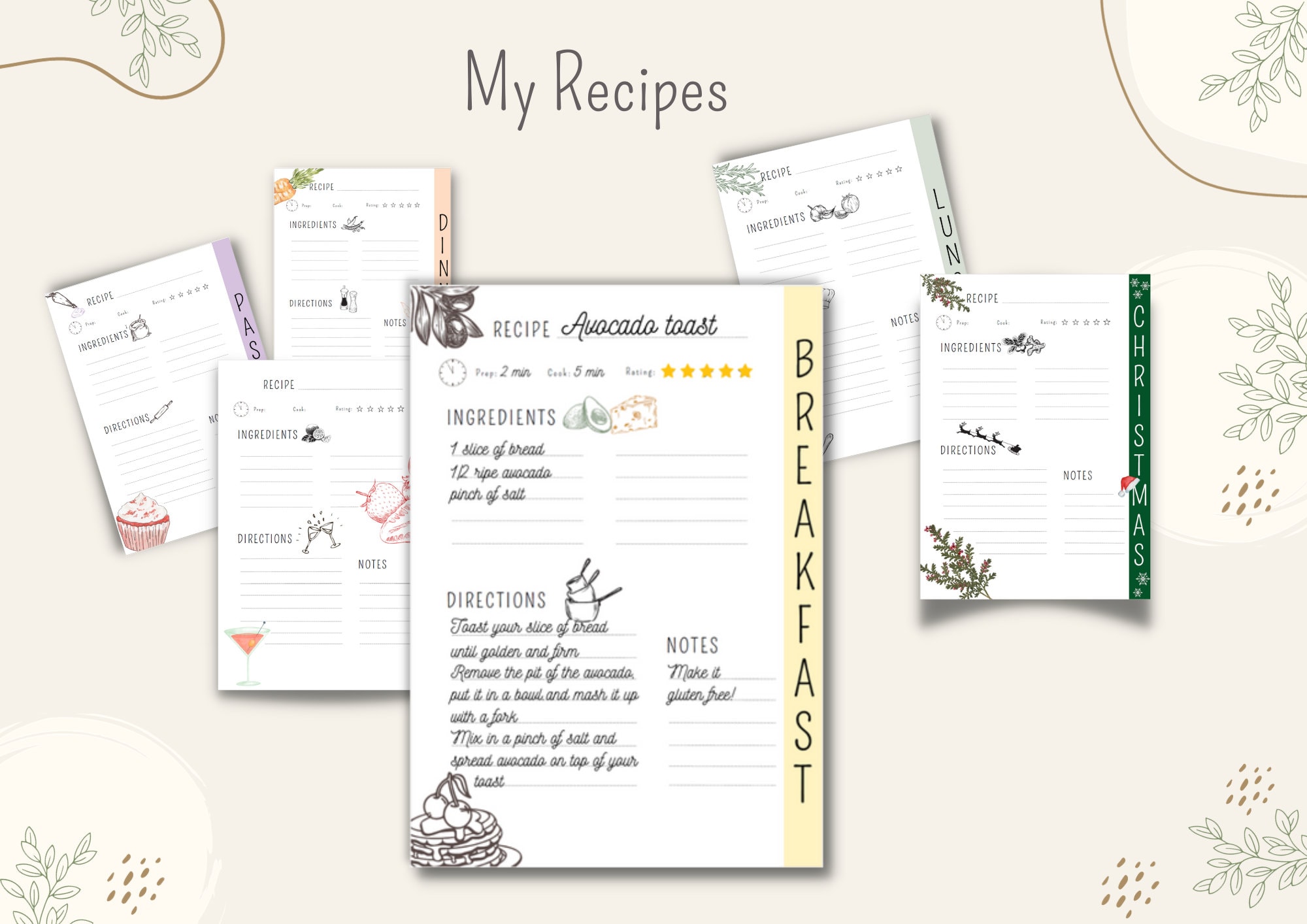 Recipe Templates, EDITABLE and Printable Recipe Cards, Food Planner ...