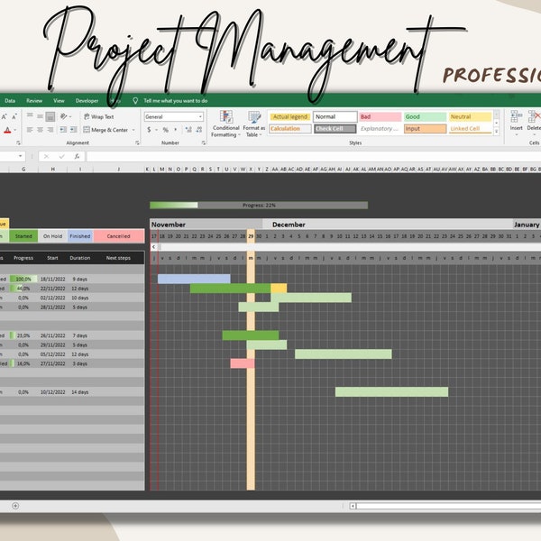 Dynamic Project Management Excel Template - Etsy