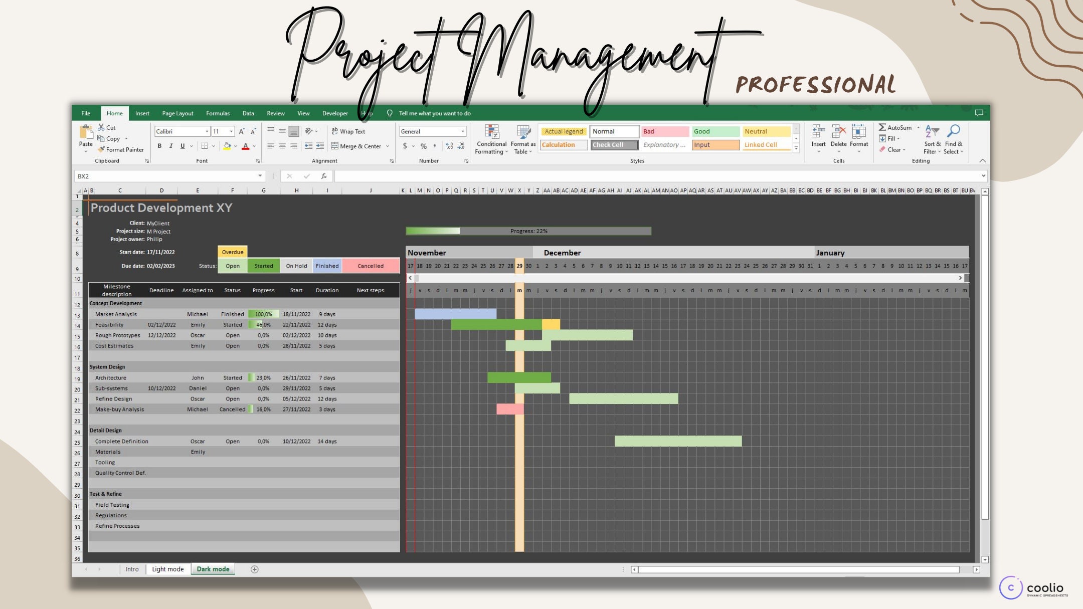 Project Planning and Management Template, Fully Dynamic Gantt Chart for ...