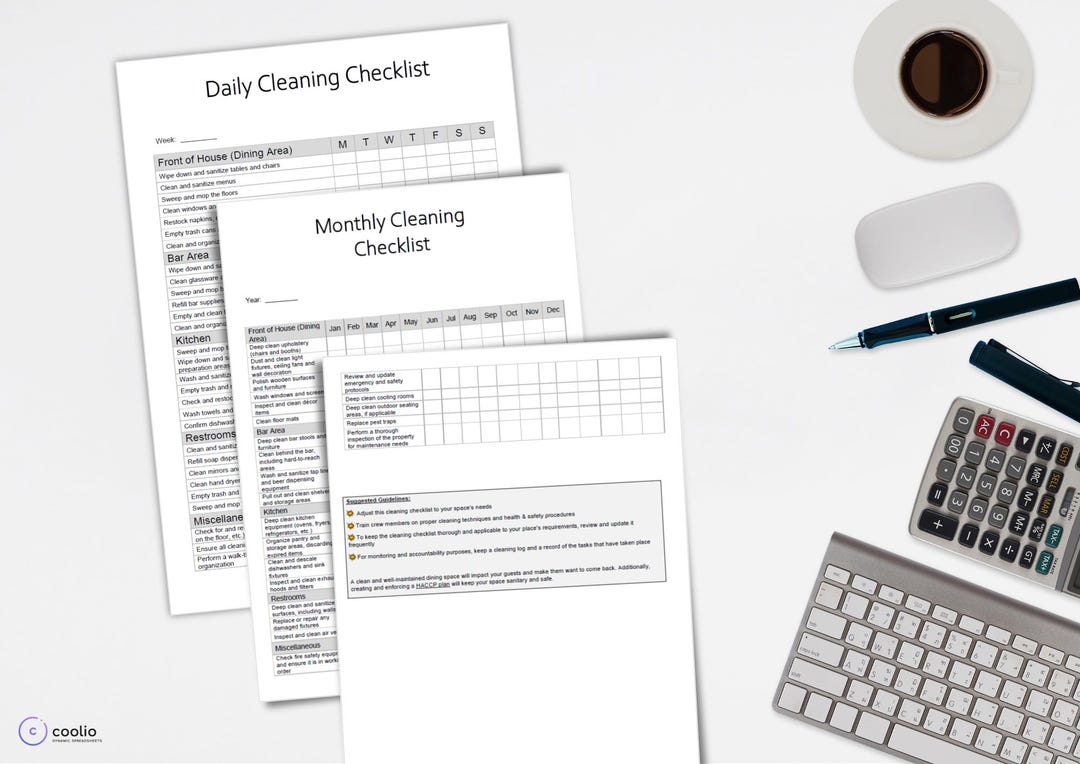 Restaurant, Bar & Café Cleaning Checklist Fully Editable and Printable ...
