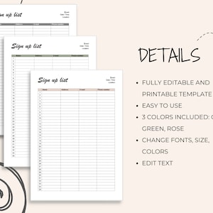 Event Sign up List, Editable Sign up Template, Printable Sign up Sheet ...