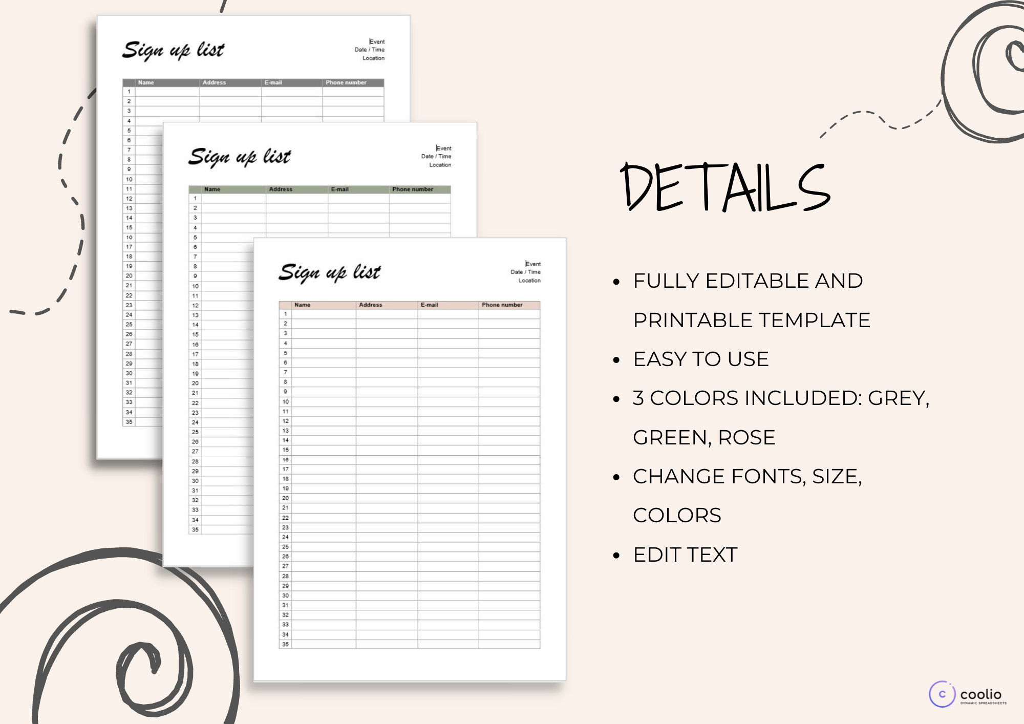 Event Sign up List, Editable Sign up Template, Printable Sign up Sheet ...