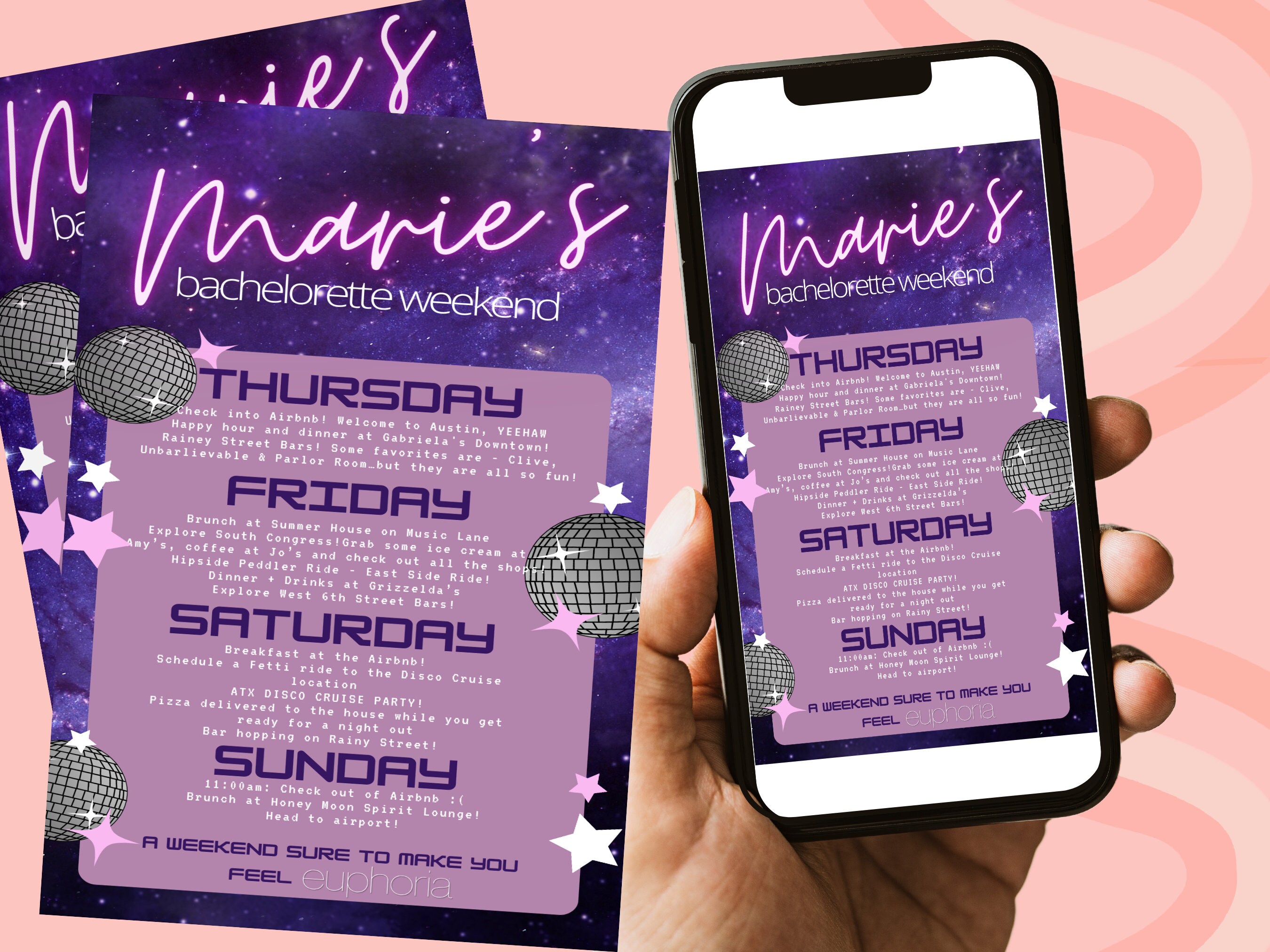 Euphoria Themed Bachelorette | Itinerary Template | Bachelorette Party ...