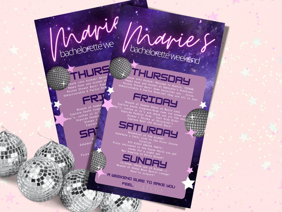 Euphoria Themed Bachelorette | Itinerary Template | Bachelorette Party ...