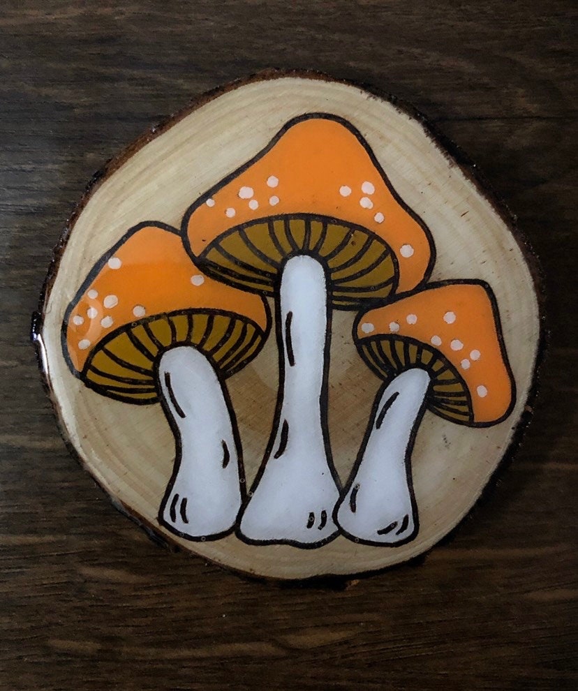 Woodburned Merry Mushroom Coaster Set - Etsy
