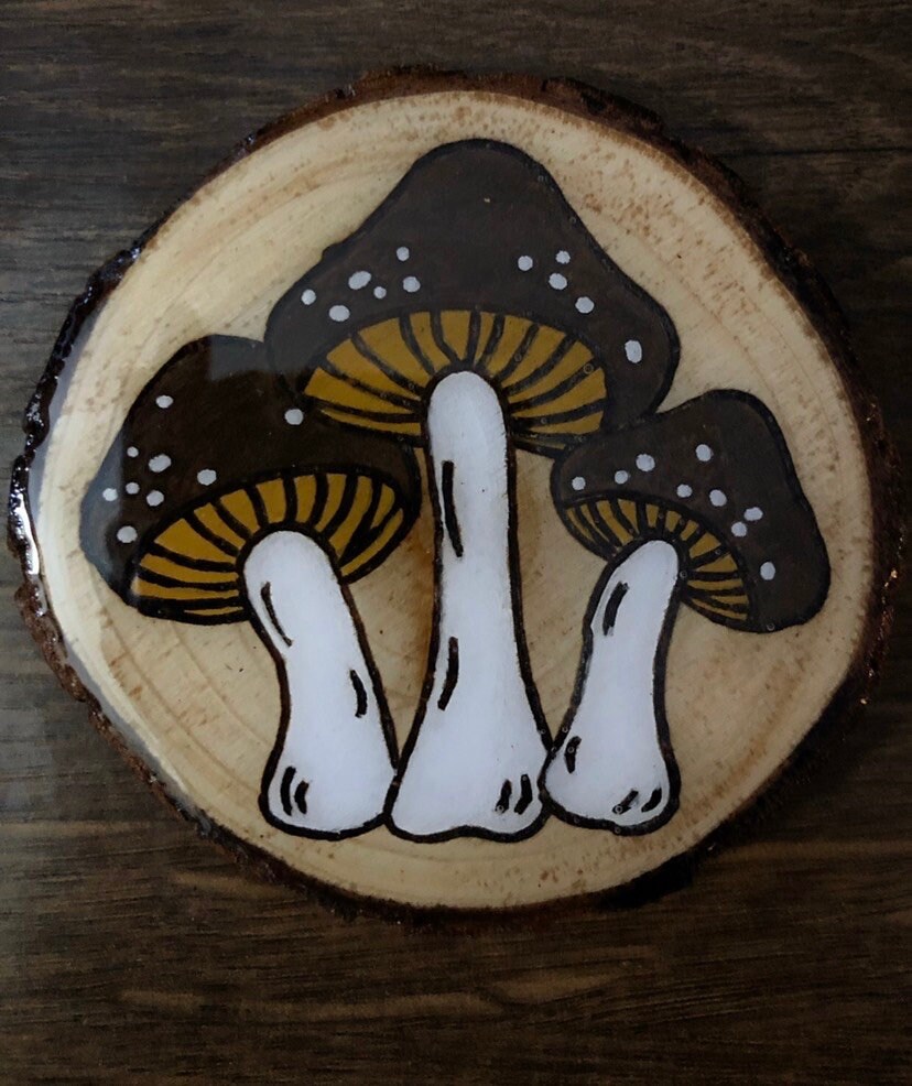 Woodburned Merry Mushroom Coaster Set - Etsy