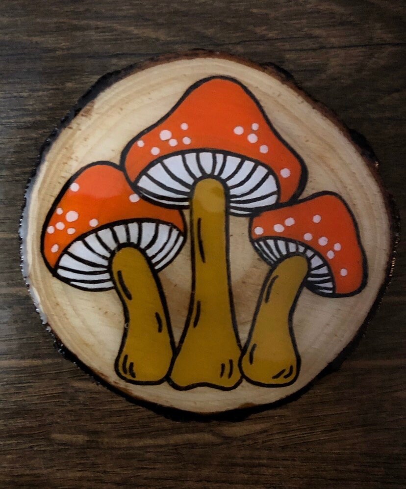 Woodburned Merry Mushroom Coaster Set - Etsy