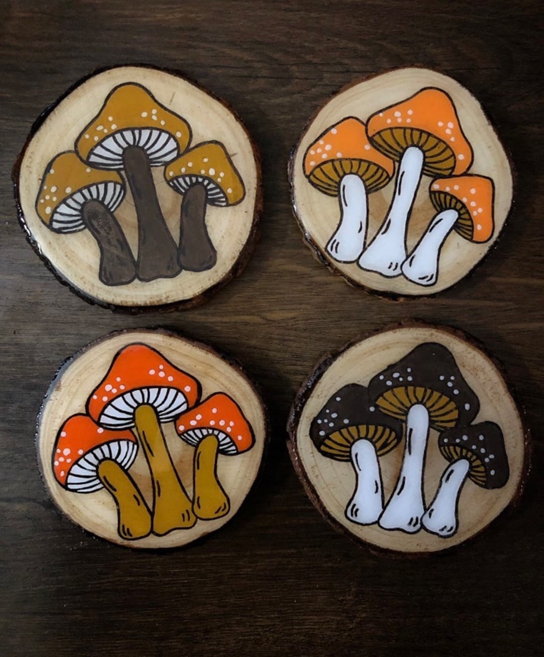 Woodburned Merry Mushroom Coaster Set - Etsy