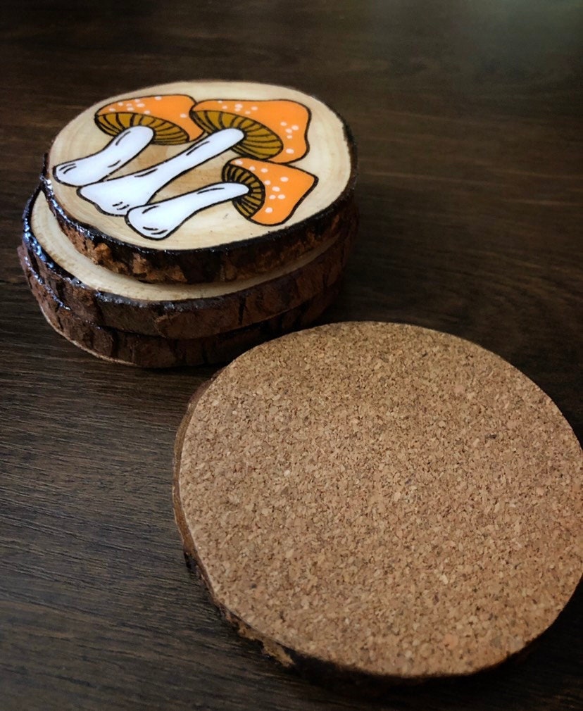 Woodburned Merry Mushroom Coaster Set - Etsy