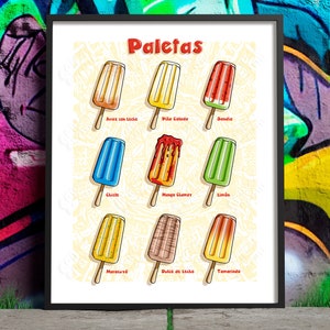 Paletas Popsicles Ice Cream Art, Kitchen Wall Decor, Food Illustration ...