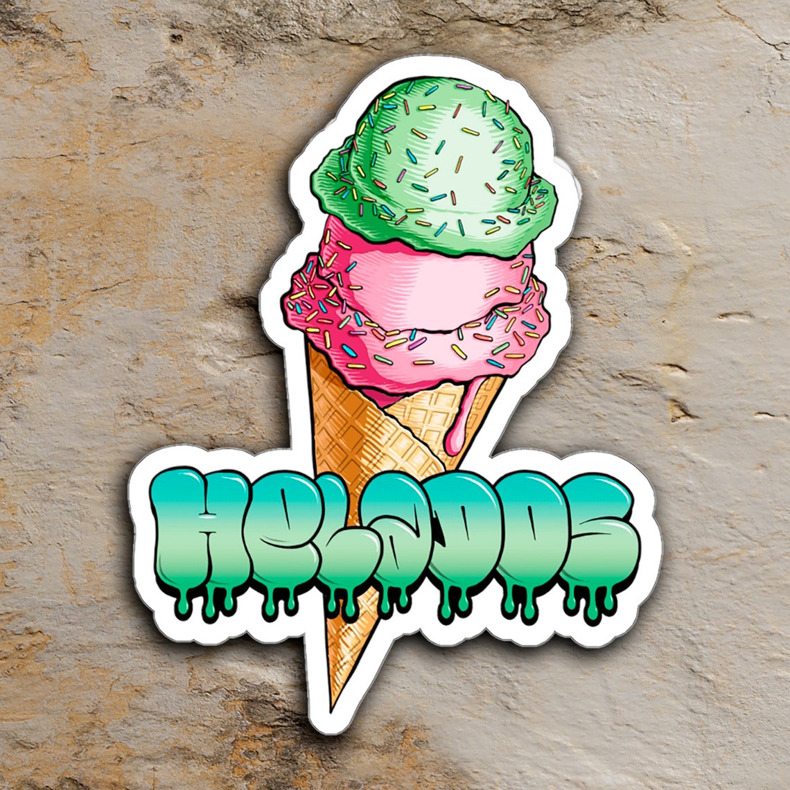 Helados Graffiti Ice Cream Cone Sticker, Colorful Summer Food Die-cut ...