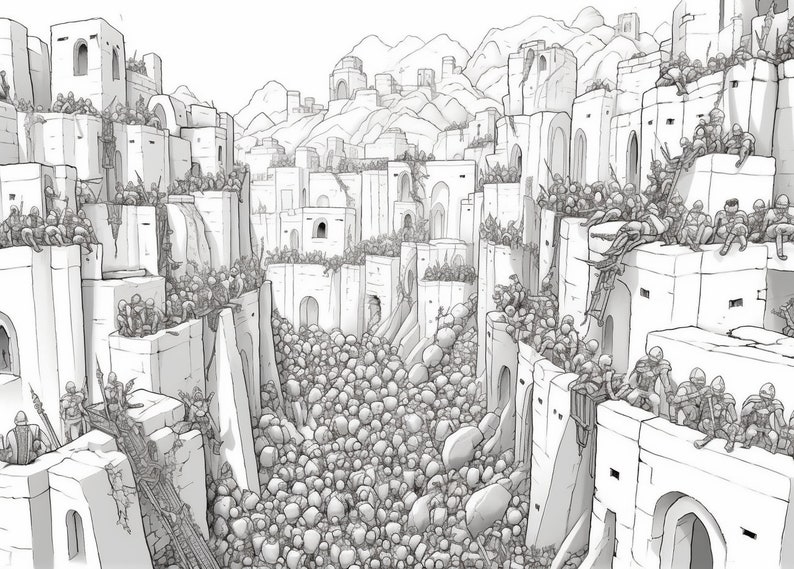 The Wall of Jericho 40 Coloring Pages for Instant Download - Etsy