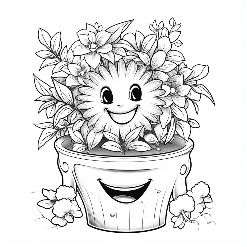 Smiling Blooms: Flower Pot Coloring Pages Filled With Joy and ...