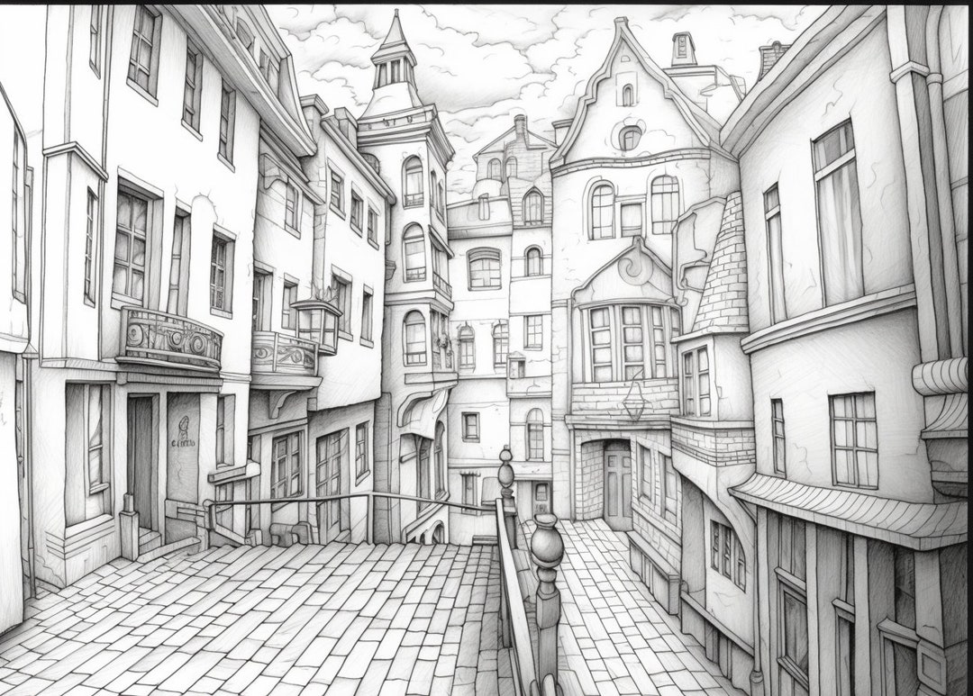 30 Perspective Drawing Coloring Pages | PRINT AND PAINT | Instant ...