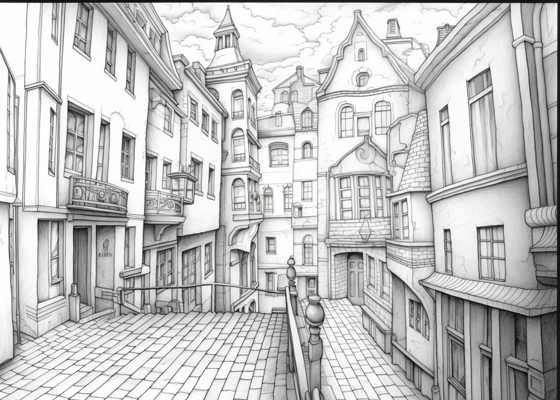 30 Perspective Drawing Coloring Pages | PRINT AND PAINT | Instant ...