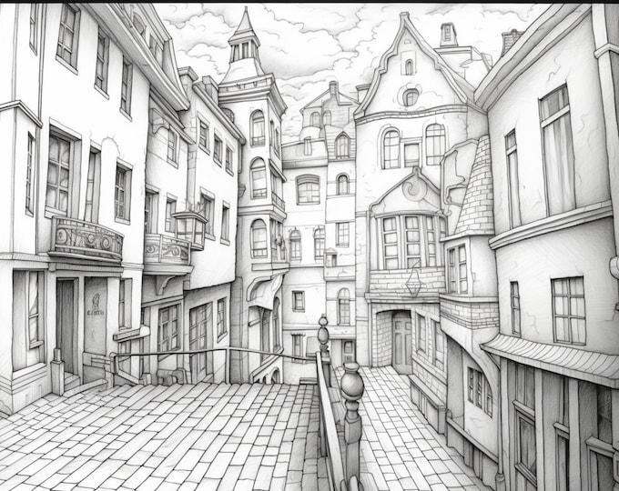 30 Perspective Drawing Coloring Pages | PRINT AND PAINT | Instant ...