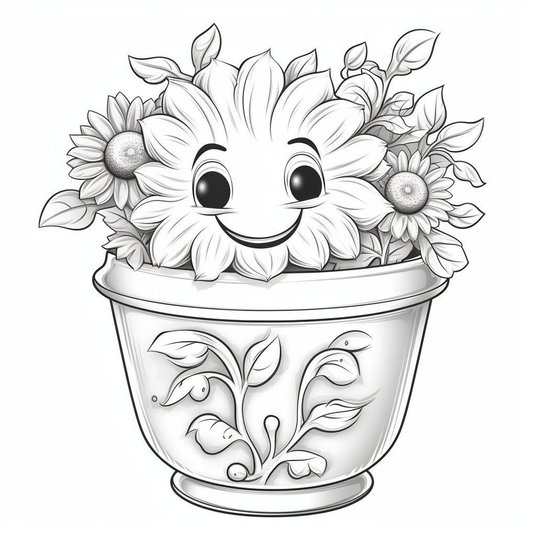Smiling Blooms: Flower Pot Coloring Pages Filled With Joy and ...