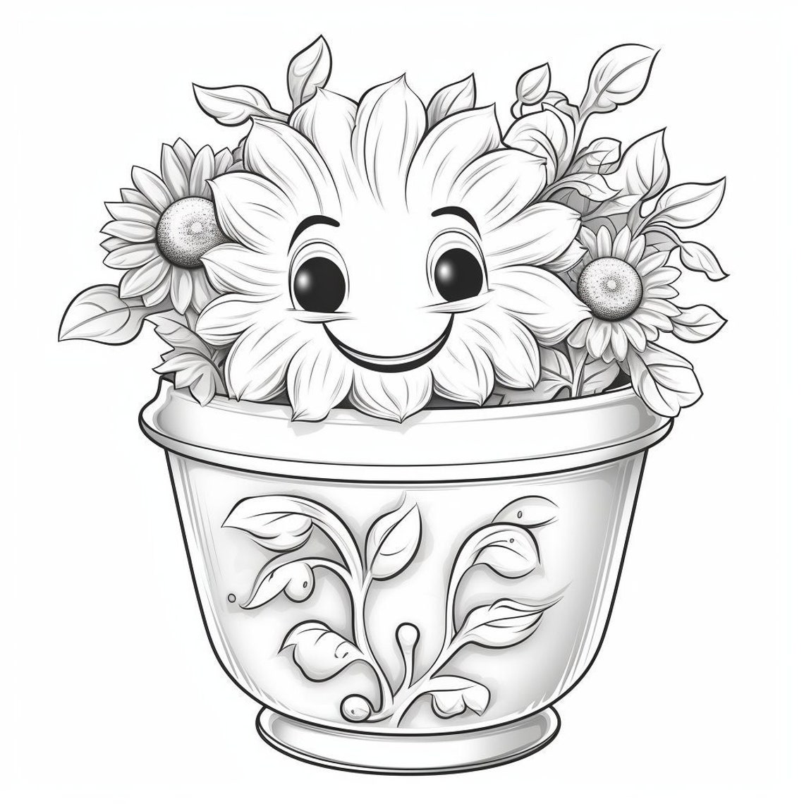 Smiling Blooms: Flower Pot Coloring Pages Filled With Joy and ...
