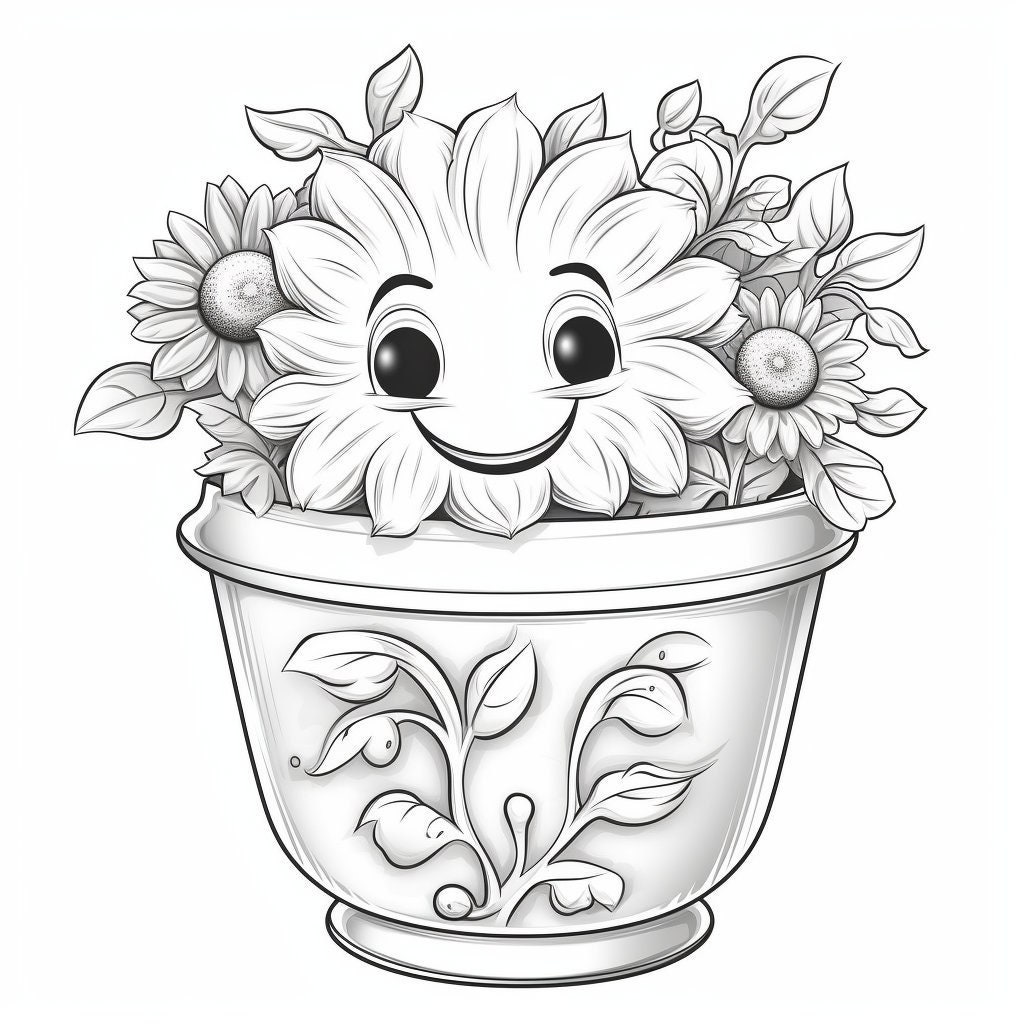 Smiling Blooms: Flower Pot Coloring Pages Filled With Joy and ...