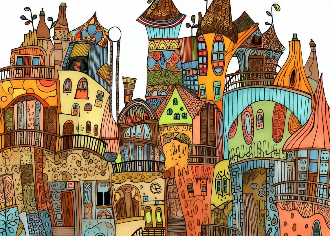 70 Hundertwasser Coloring Pages, 2nd Edition - Instant PDF DIN A4 ...