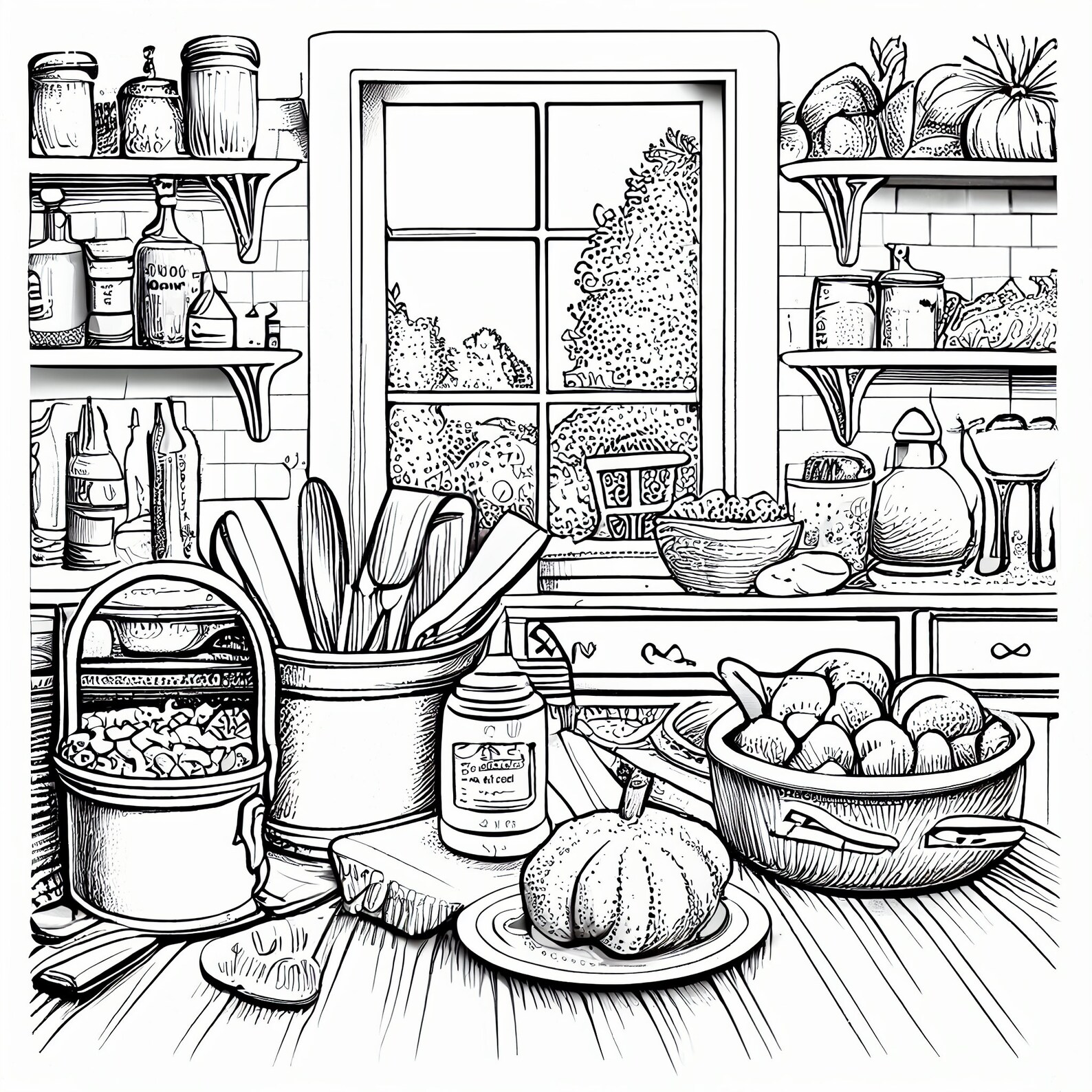 Coloring Pages of Food and Kitchen Scenes Featuring a Variety of ...