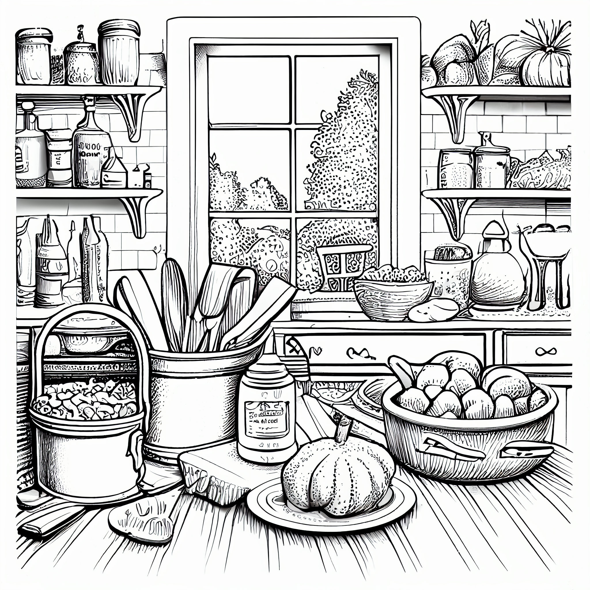 Coloring Pages of Food and Kitchen Scenes Featuring a Variety of ...