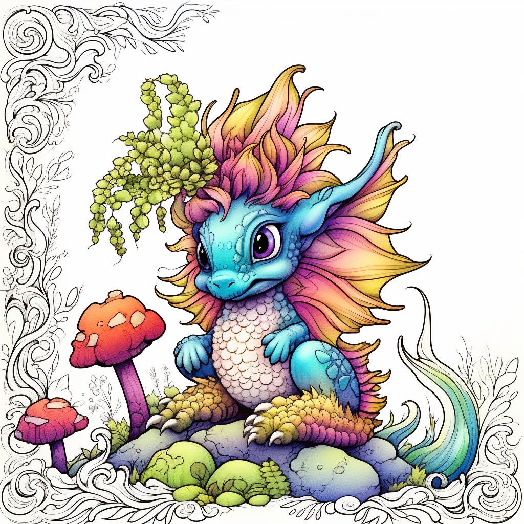 Baby Woodland Dragon Fantasy Coloring Pages || 20 Unique Artworks ...
