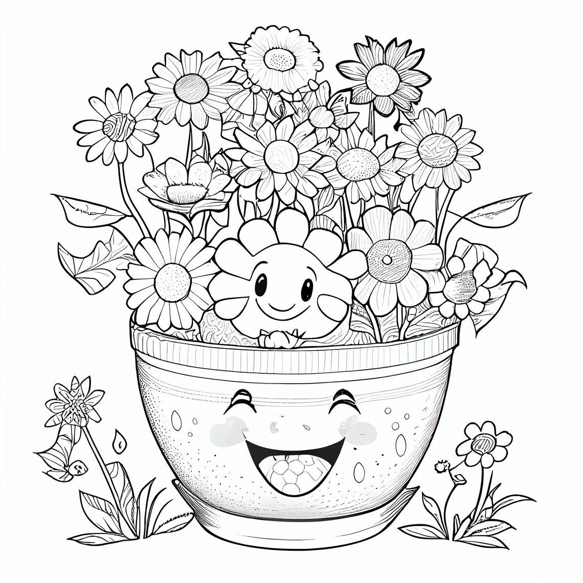 Smiling Blooms: Flower Pot Coloring Pages Filled With Joy and ...