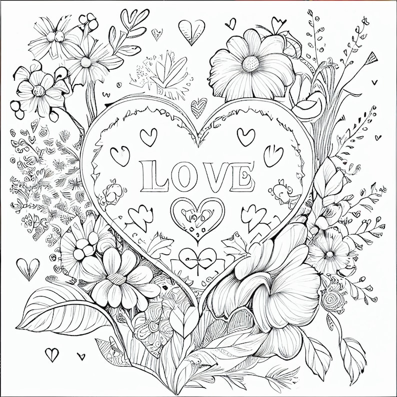 12 Love-themed Coloring Pages for Kids and Adults - Instant Download ...