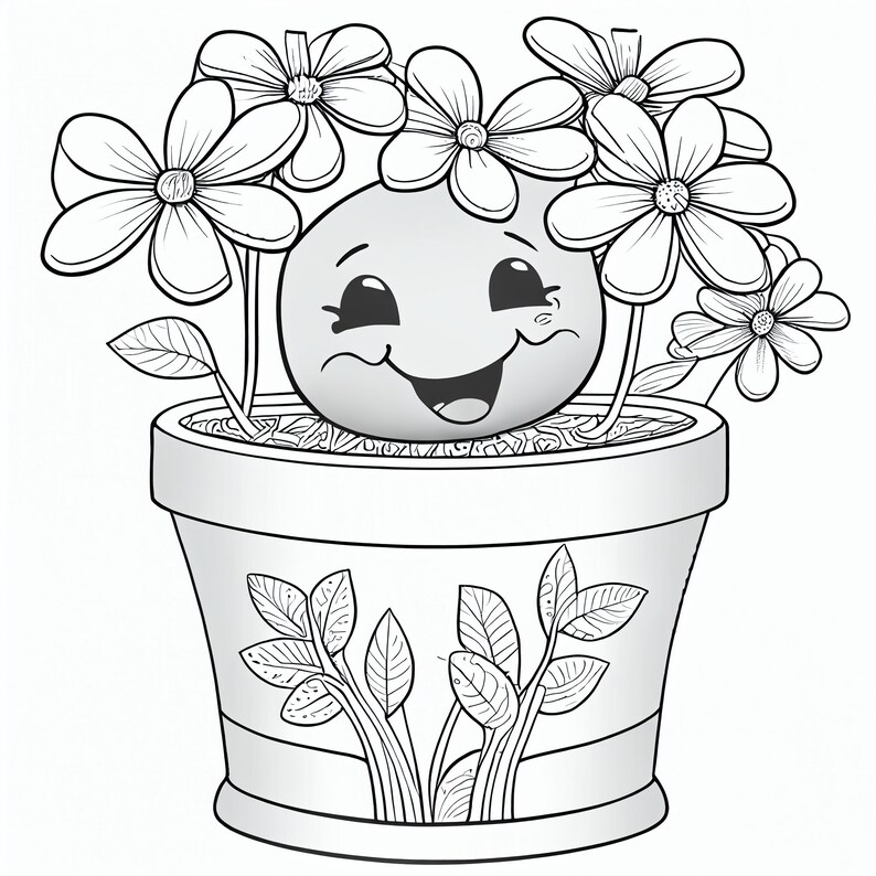 Smiling Blooms: Flower Pot Coloring Pages Filled With Joy and ...