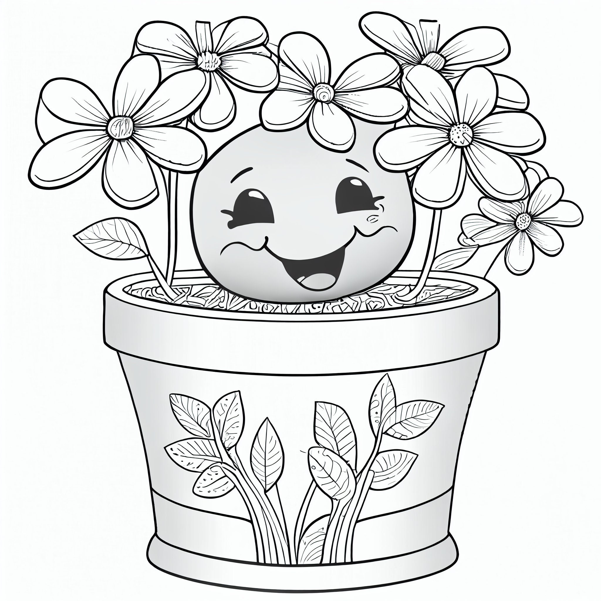 Smiling Blooms: Flower Pot Coloring Pages Filled With Joy and ...
