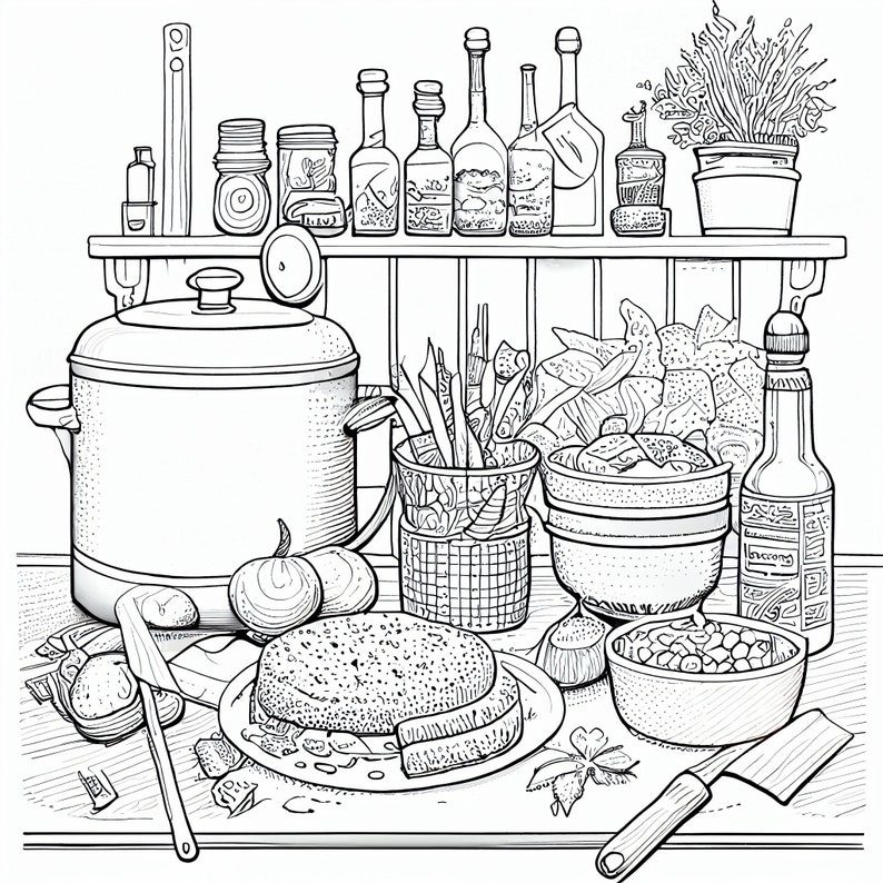 Coloring Pages of Food and Kitchen Scenes Featuring a Variety - Etsy