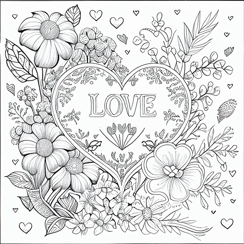 12 Love-themed Coloring Pages for Kids and Adults - Instant Download ...
