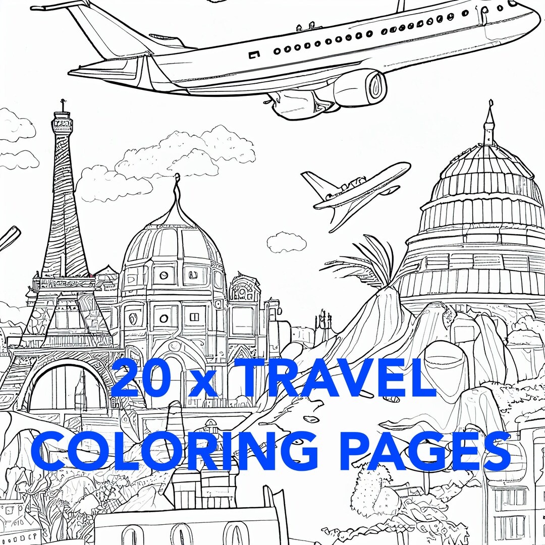 Adventure Awaits With 20 X TRAVEL COLORING PAGES - Digital Art for ...