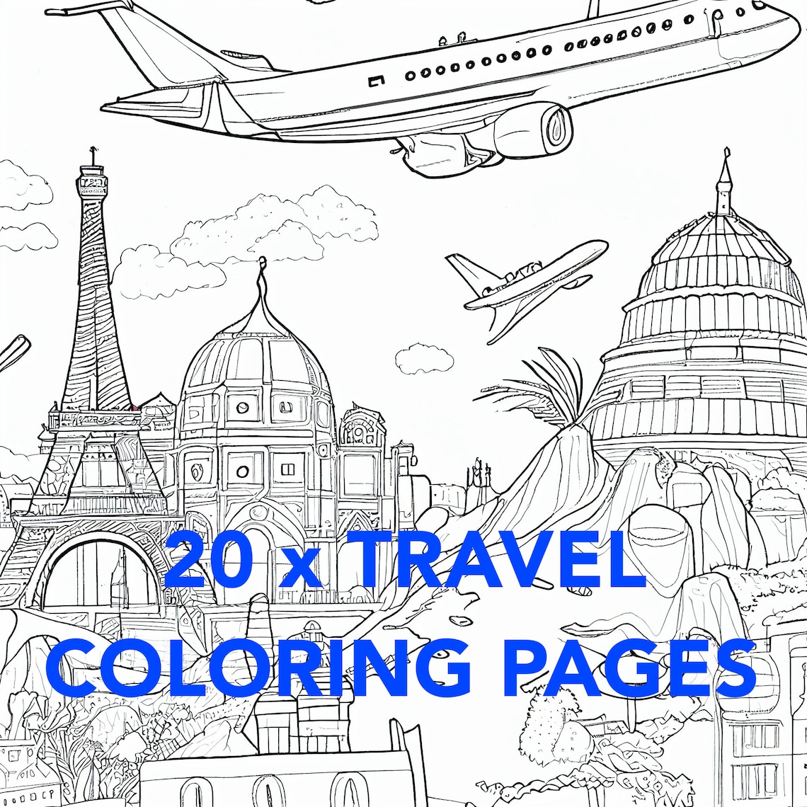 Adventure Awaits With 20 X TRAVEL COLORING PAGES - Digital Art for ...