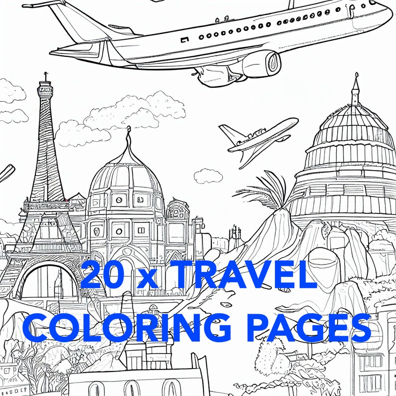 Adventure Awaits With 20 X TRAVEL COLORING PAGES - Digital Art for ...