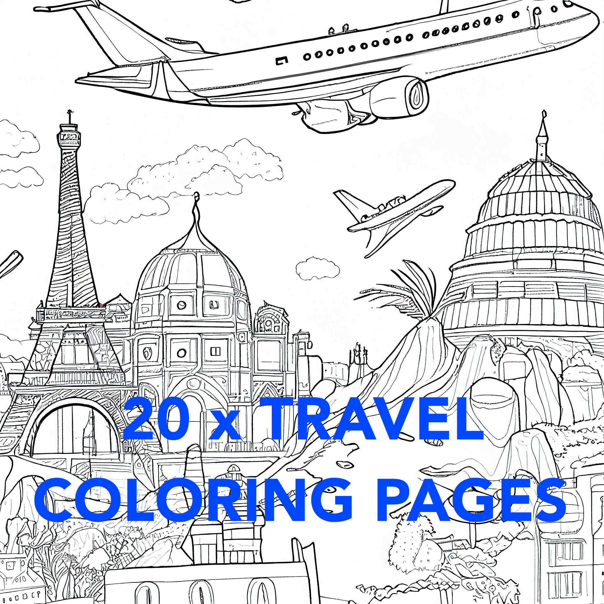 Adventure Awaits With 20 X TRAVEL COLORING PAGES - Digital Art for ...
